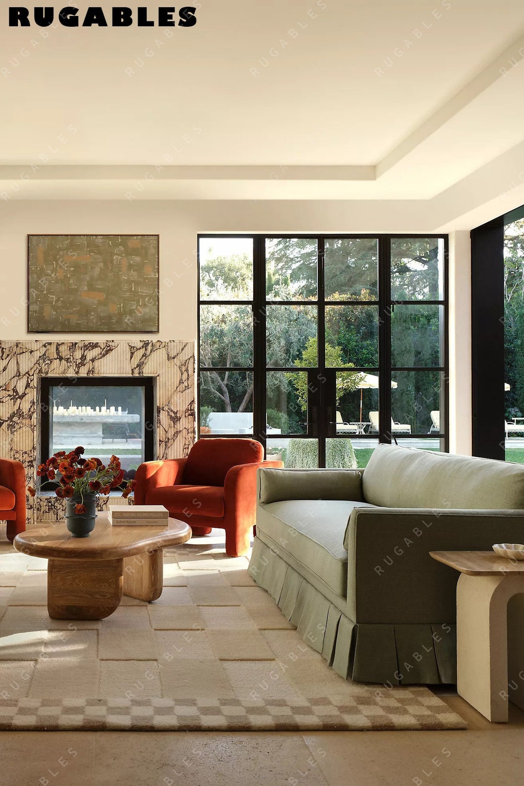 Neutral Colors, Modern Checked Pattern, Tufted Wool Area Rug for ...