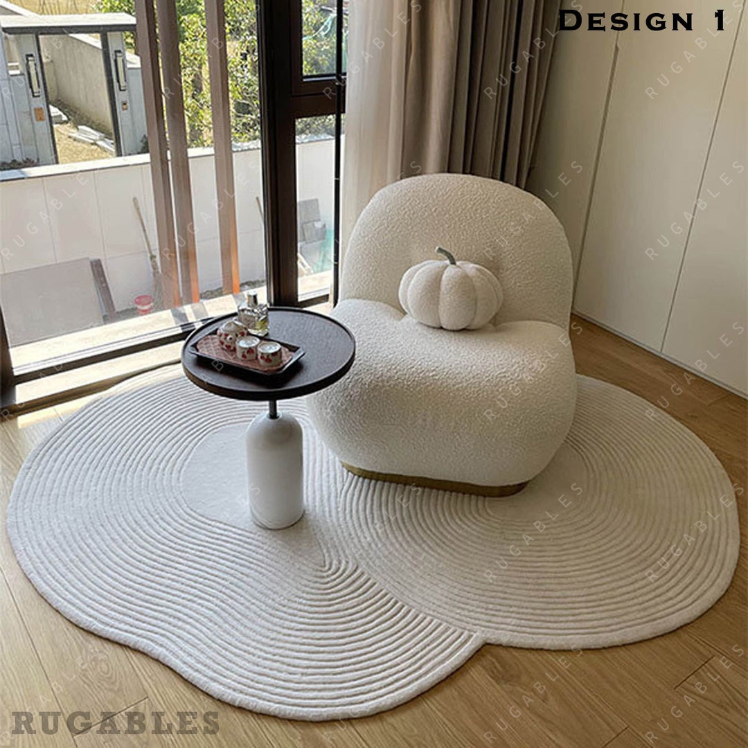 Irregular Shape Soft Cream-white Tufted Rug, Handmade Wool Area Rug ...