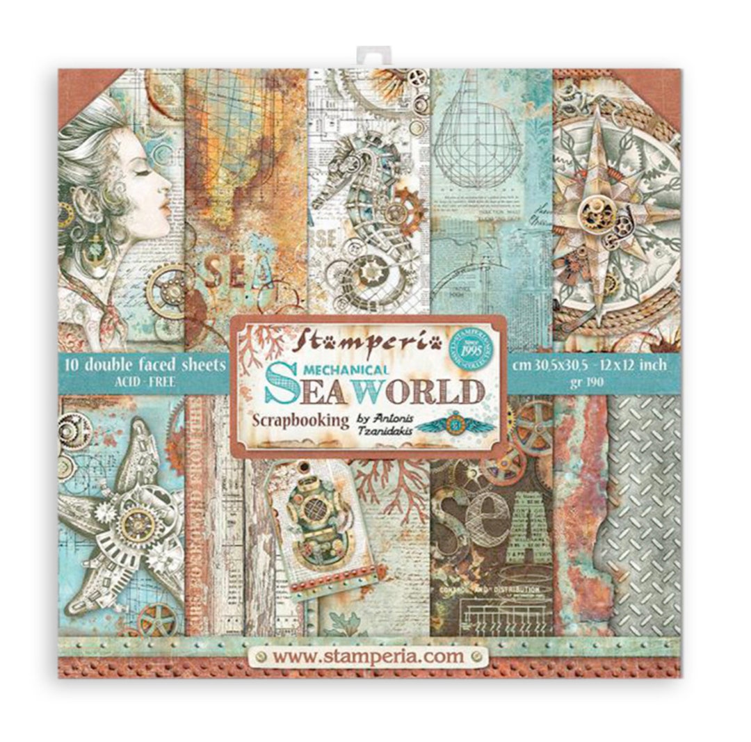 Stamperia Mechanical Sea World Cardstock - Double Sided Paper - 12x12 ...