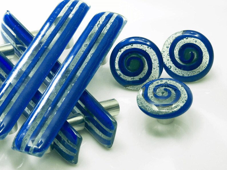 Navy Blue Glass Door Handle, Kitchen Cabinet Handles, Cupboard Pulls ...