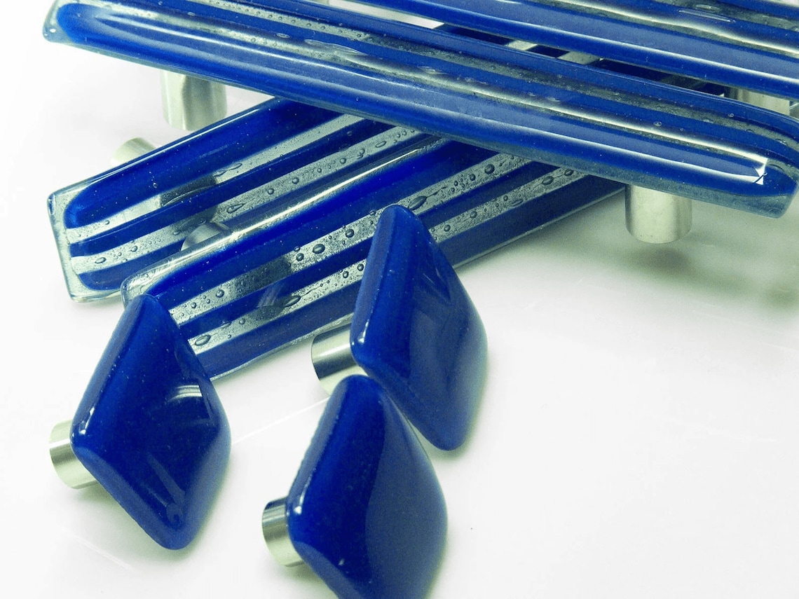 Navy Blue Glass Door Handle, Kitchen Cabinet Handles, Cupboard Pulls ...