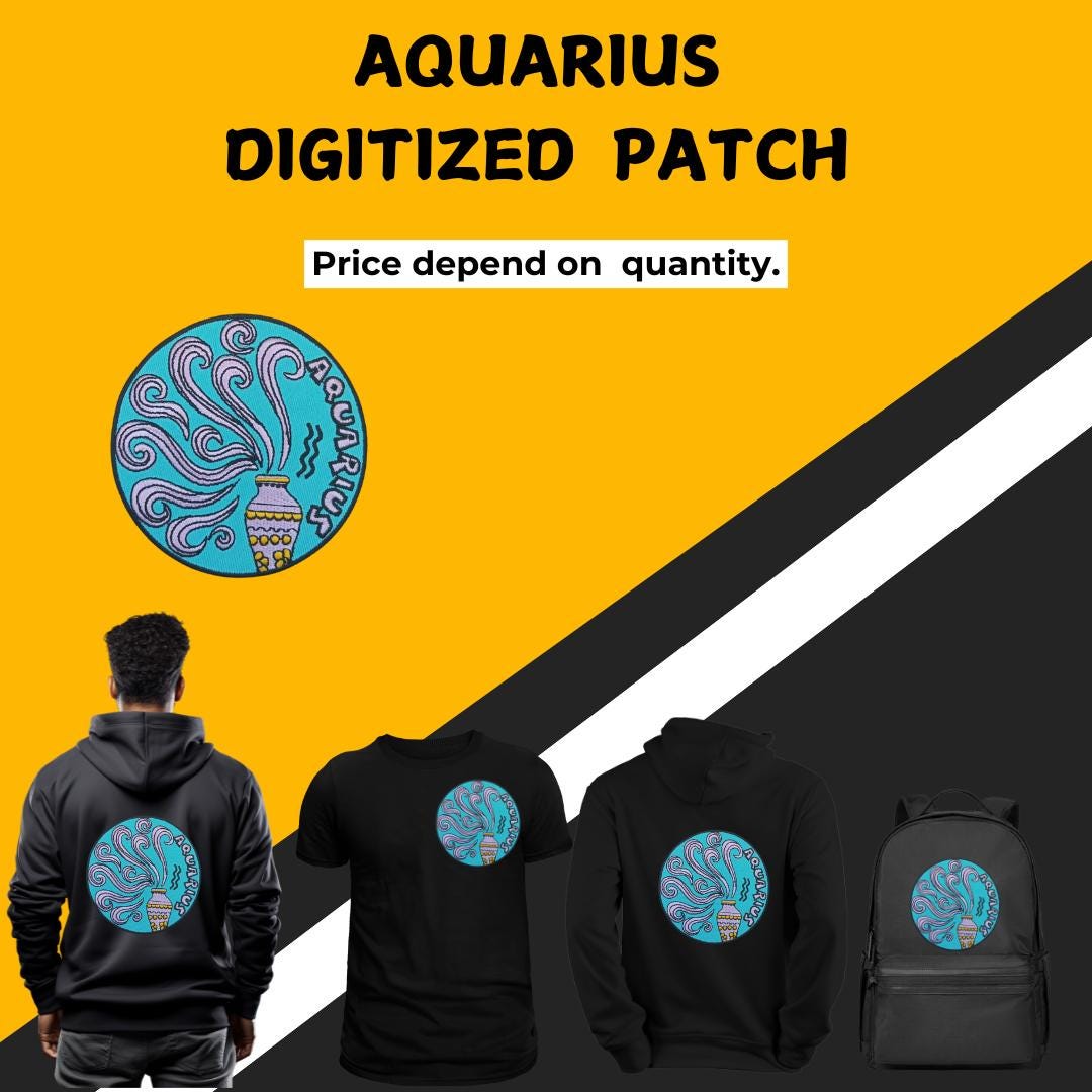 Aquarius Logo Digitized Patch Design – High-quality Embroidery File for ...