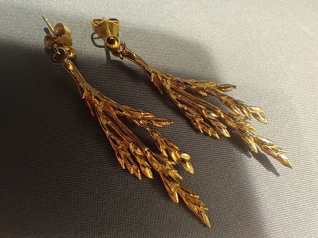 Earring Vintage 14k Gold Dipped Bird Seeds Plant Stem Dangling Earring ...