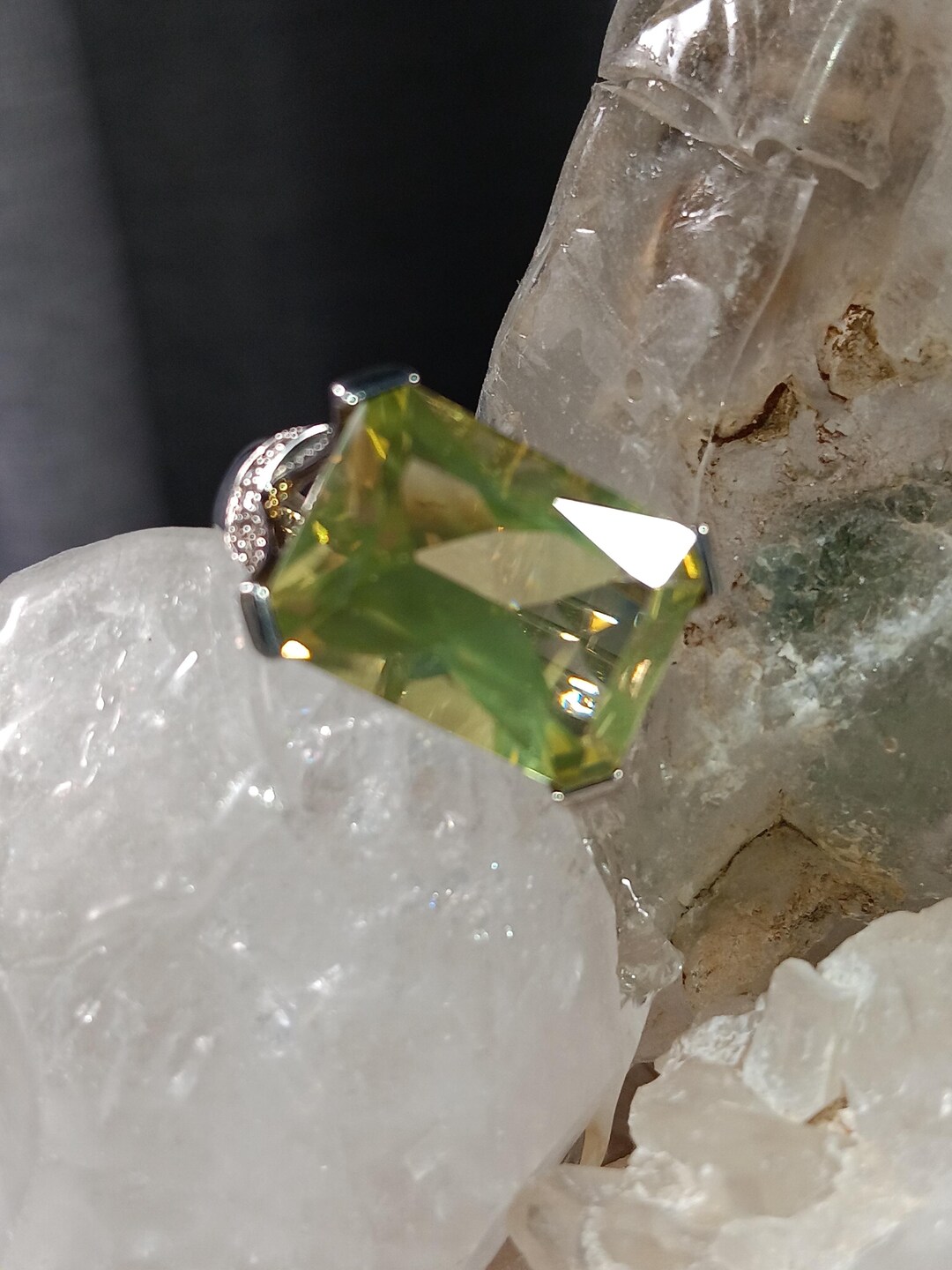 Vintage Green Spinel Emerald Cut 20x15mm Sterling Ring 7.25 - Etsy