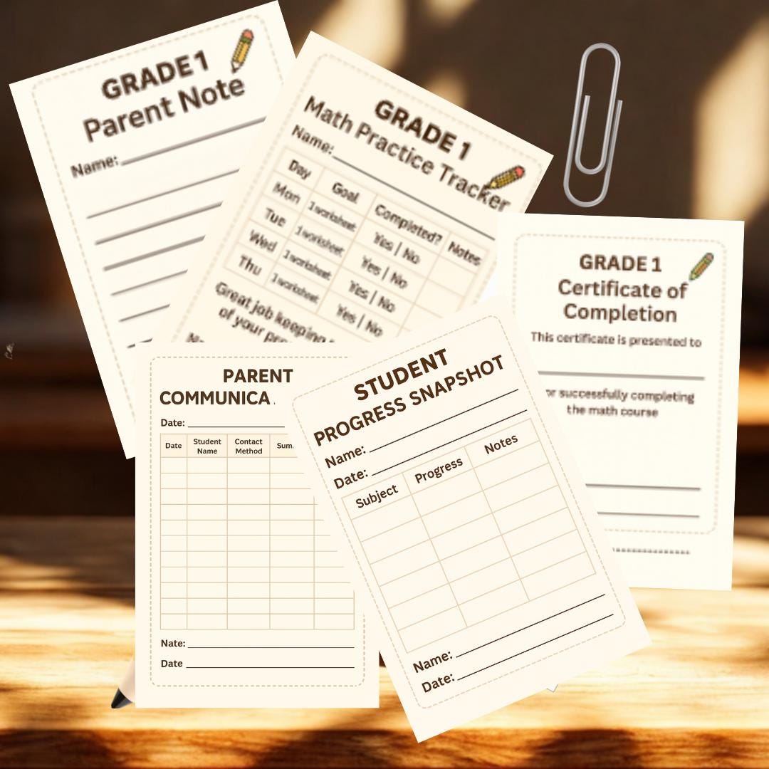 Grade 1 Math Resource Bundle – Printable Tracker, Certificate, Progress ...
