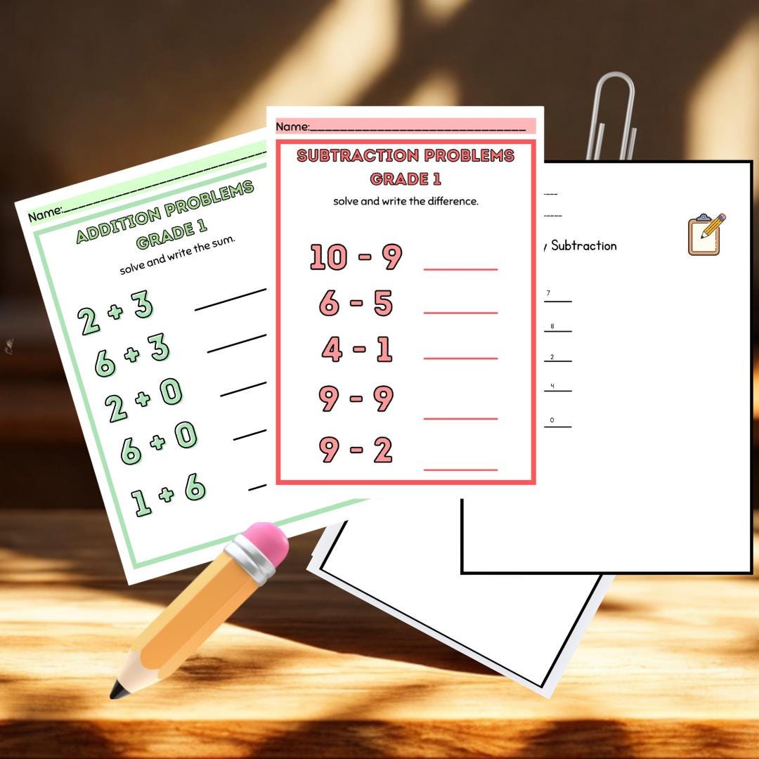 Grade 1 Addition & Subtraction Worksheets – 50 Printable Problems Each ...