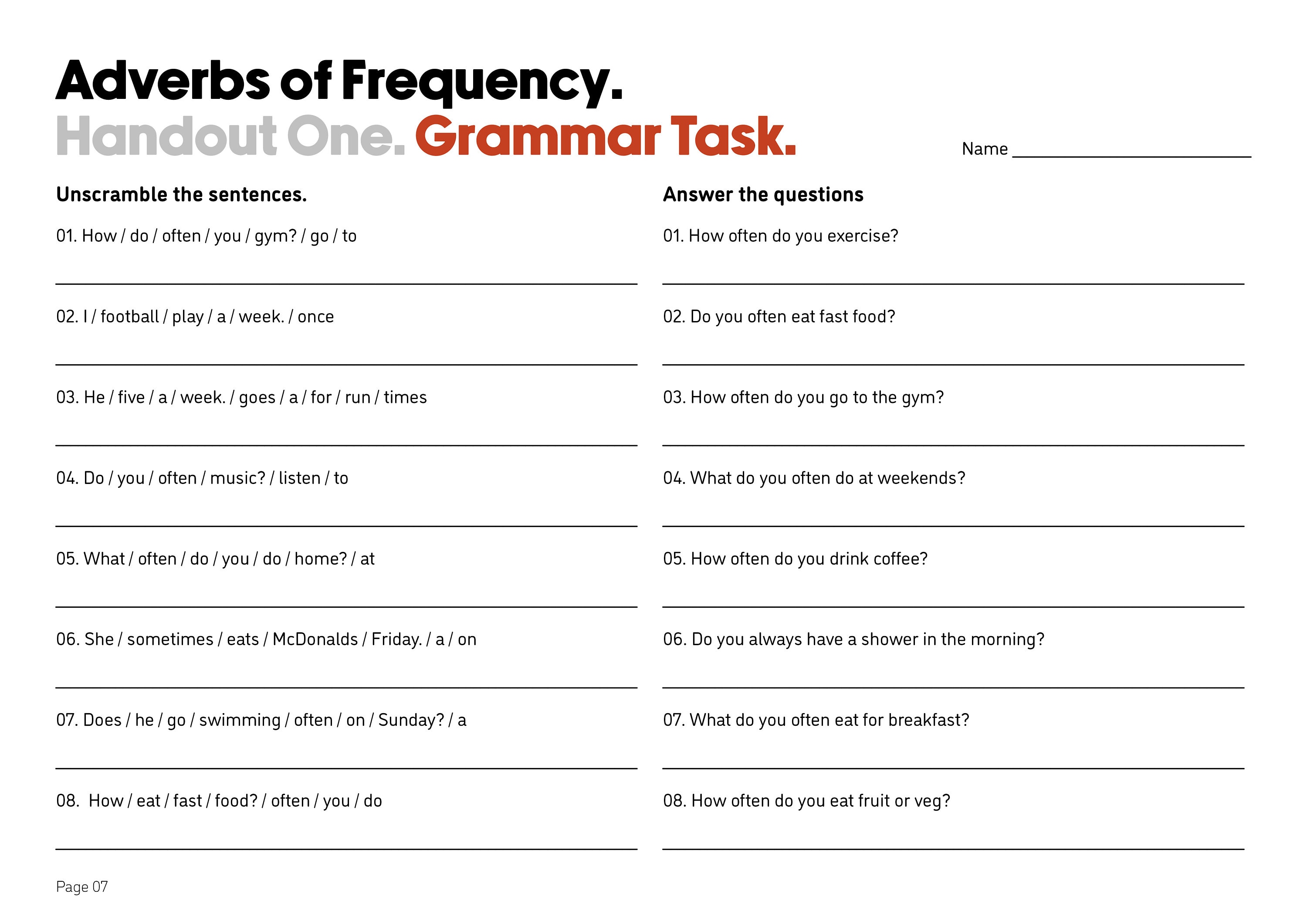Adverbs of Frequency Grammar Lesson - Etsy