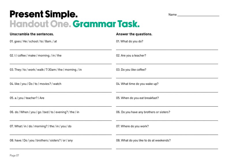 Present Simple Grammar Lesson - Etsy