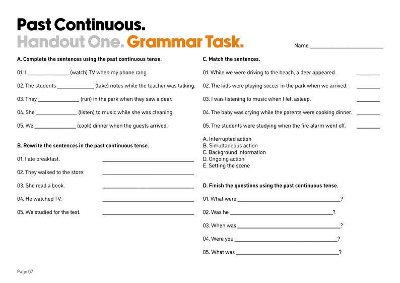 Past Continuous Grammar Lesson - Etsy