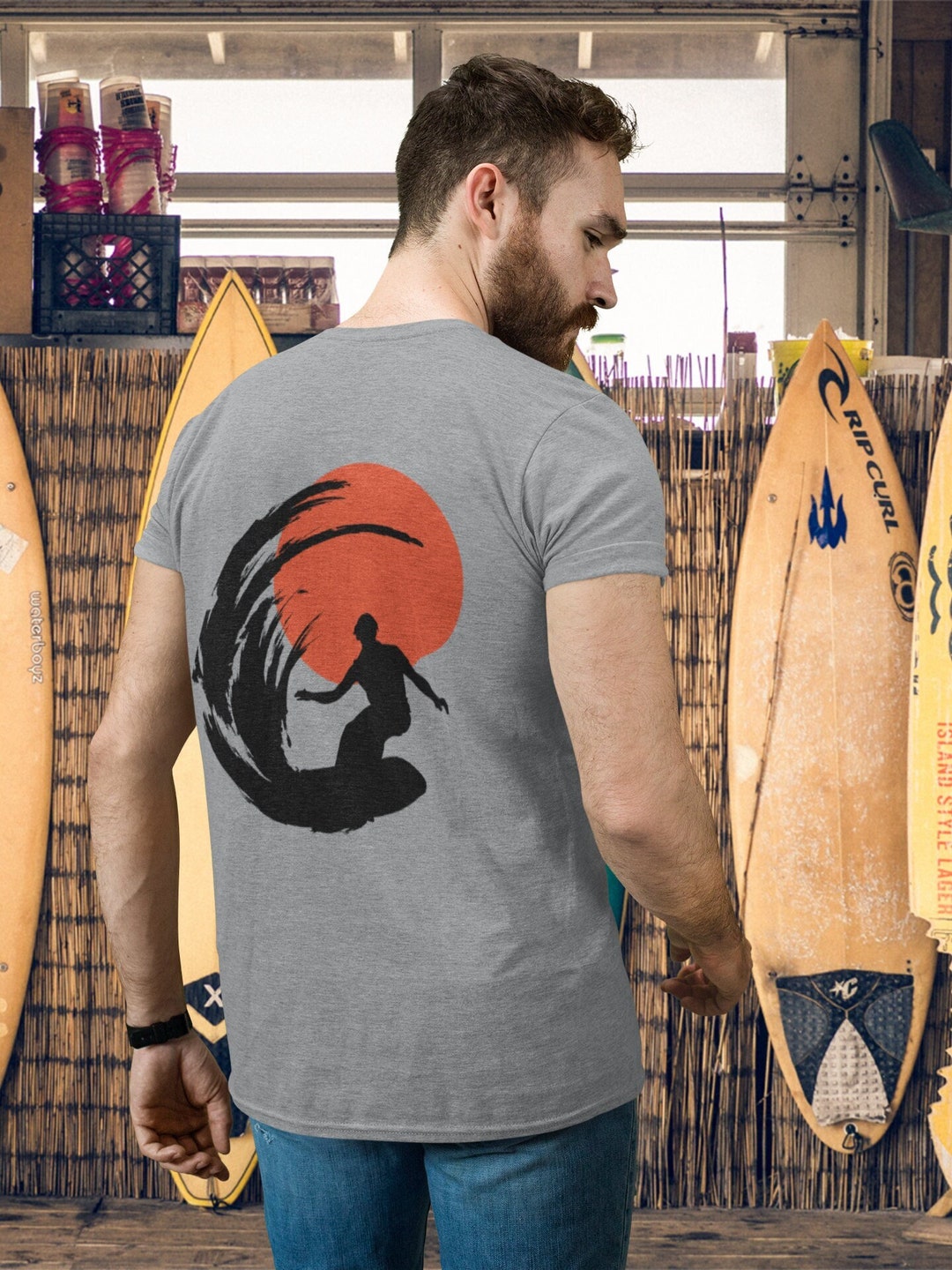 Red Sun Surfer T-shirt, Wave Surf Tee, Surfing T Shirts, Summer T ...