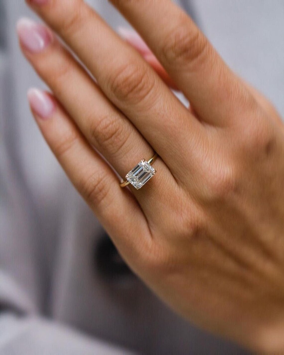 3.00 CT Emerald Cut Lab Grown Diamond Wedding Ring East to - Etsy