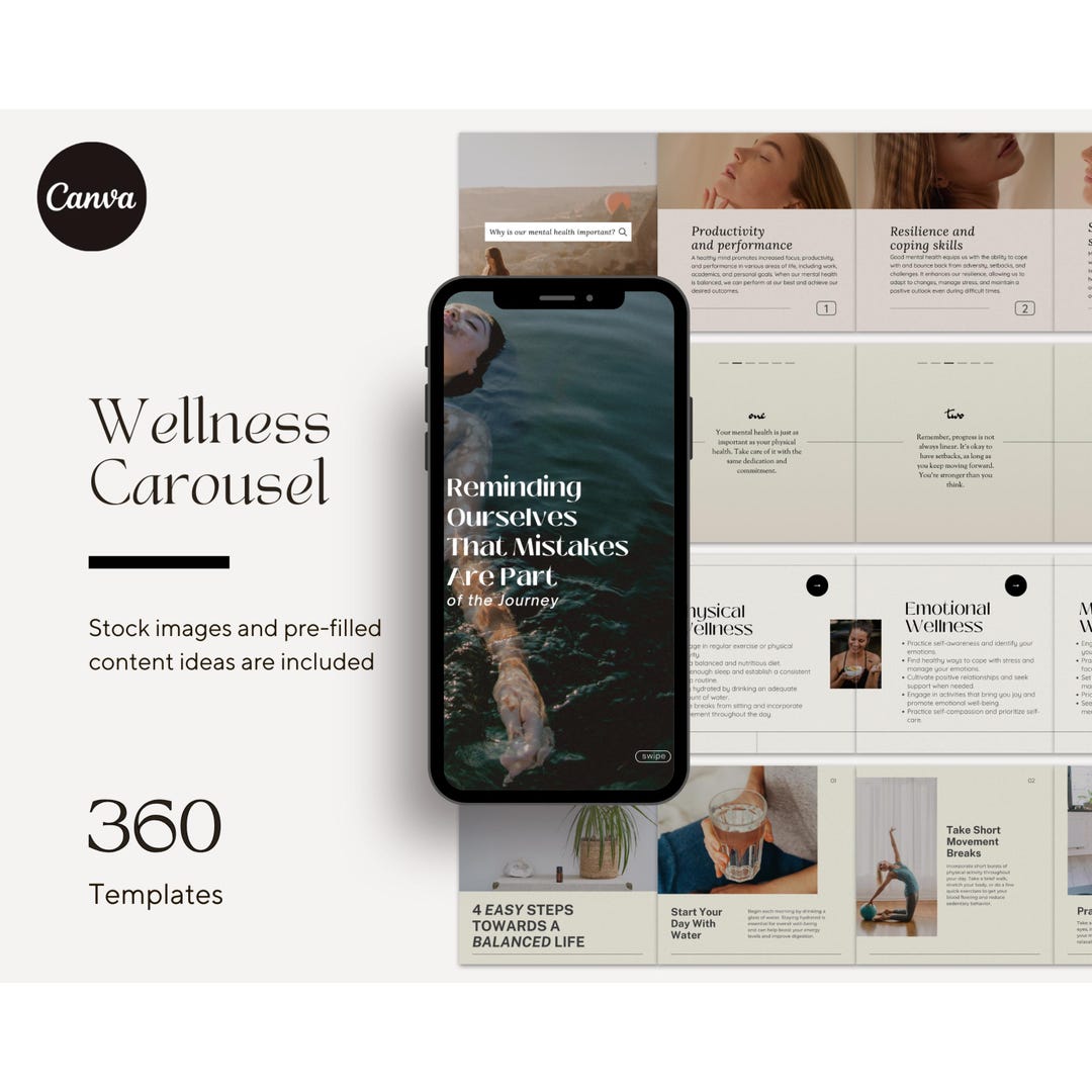 Health and Wellness Instagram Seamless Carousel Post Template Canva ...