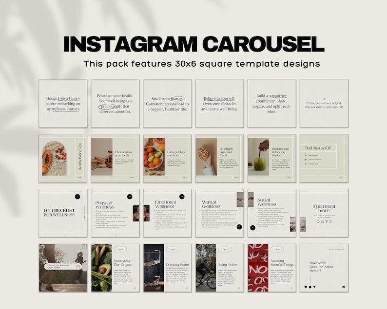 Health and Wellness Instagram Seamless Carousel Post Template Canva ...