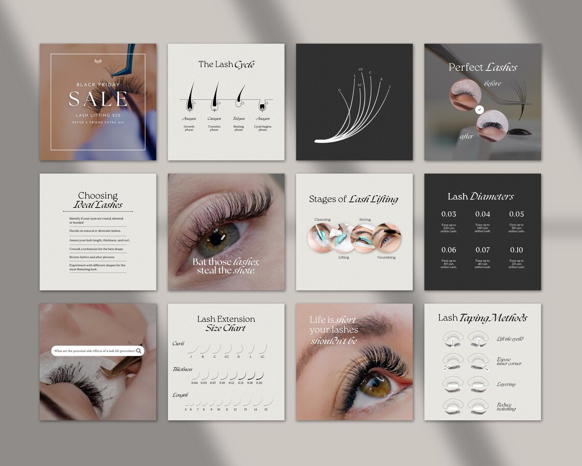 Lash Tech Luxury Instagram Post Templates, Lash Artist Branding, Lash ...
