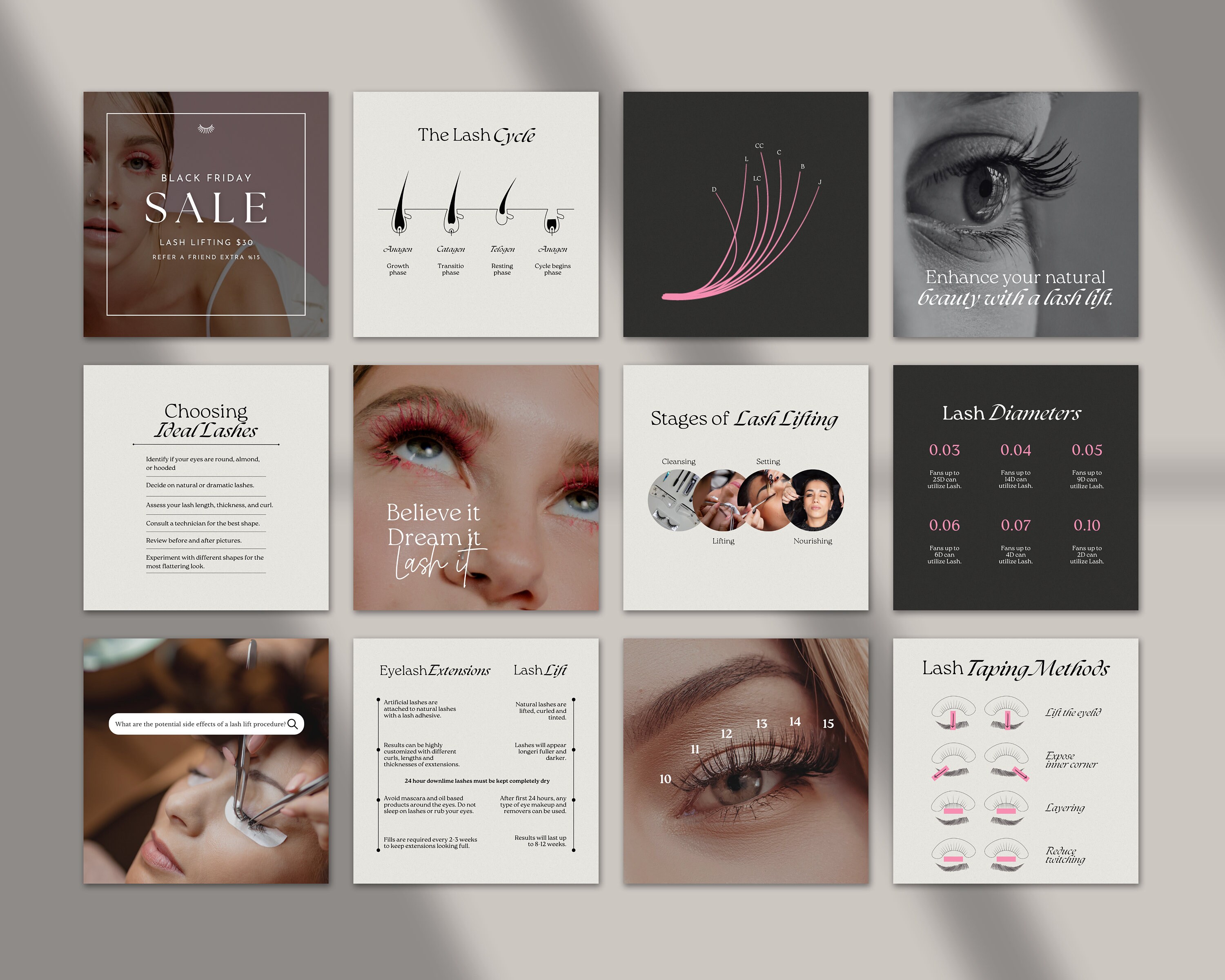 Lash Tech Luxury Instagram Post Templates, Lash Artist Branding, Lash ...