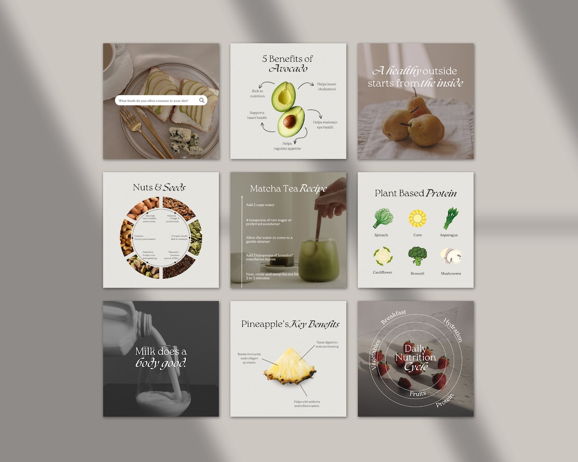 Nutrition Coach Aesthetic Instagram Post Templates, Dietician Social ...