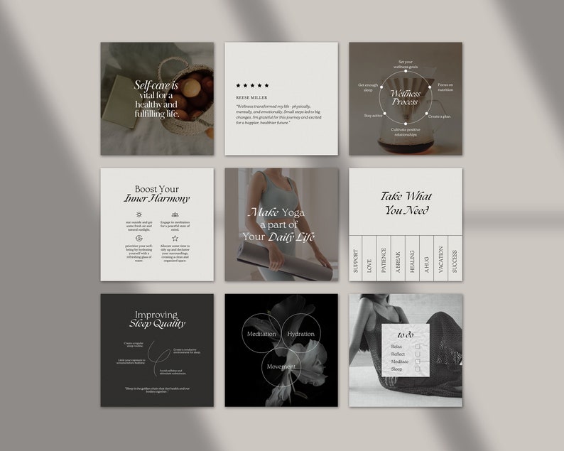 Health and Wellness Coach Aesthetic Instagram Posts Editable Canva ...