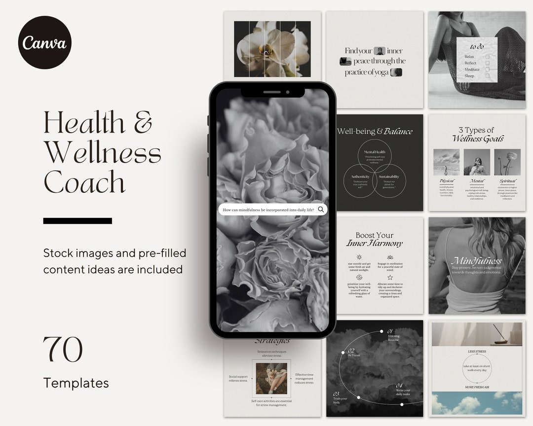 Health and Wellness Coach Aesthetic Instagram Posts Editable - Etsy