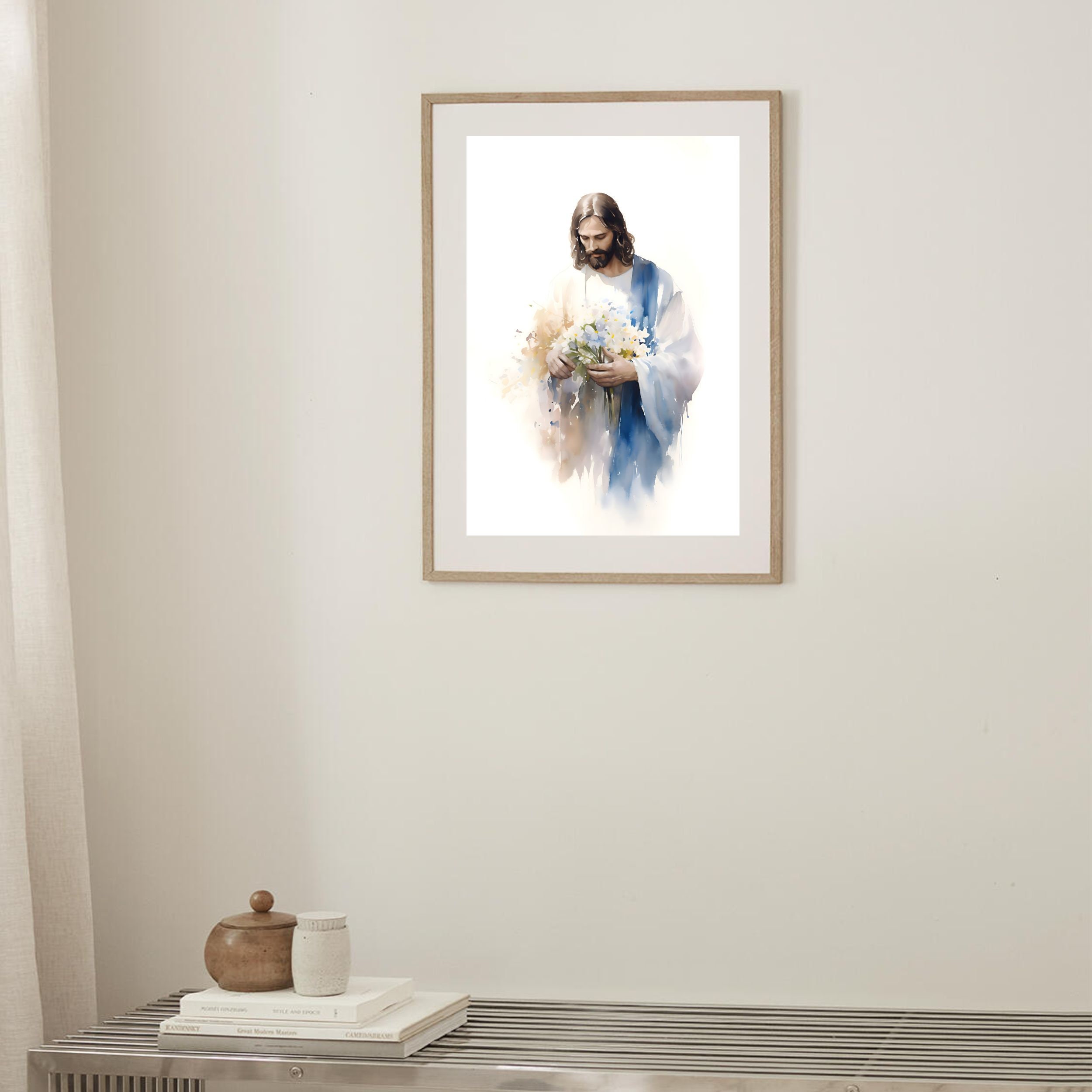 Forget-me-not Jesus Portrait DIGITAL DOWNLOAD, Watercolor Wall Art ...