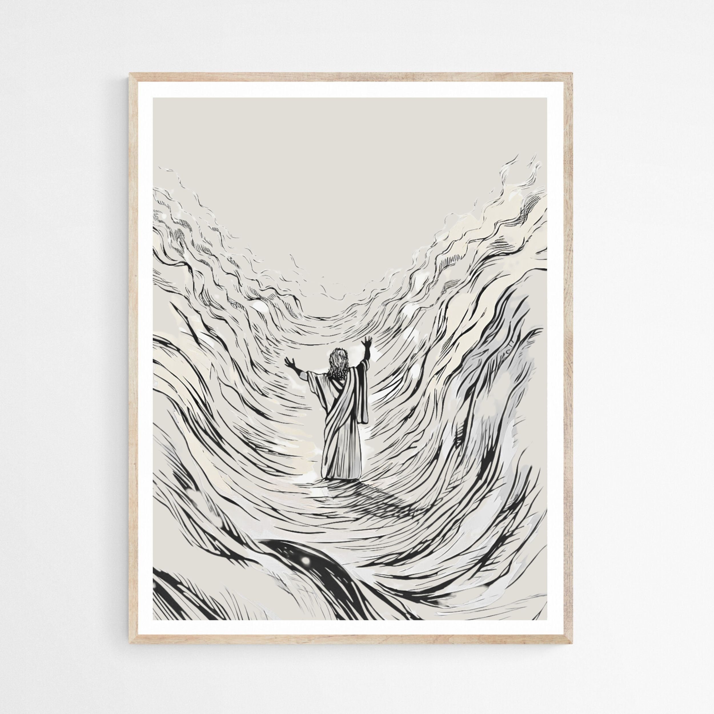 Moses Parting the Red Sea DIGITAL Download,modern Jesus Bible Printable ...