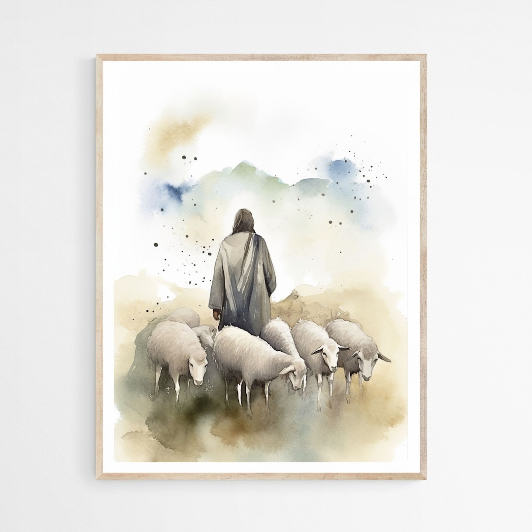Jesus the Shepherd DIGITAL DOWNLOAD, Watercolor Wall Art, Modern Jesus ...