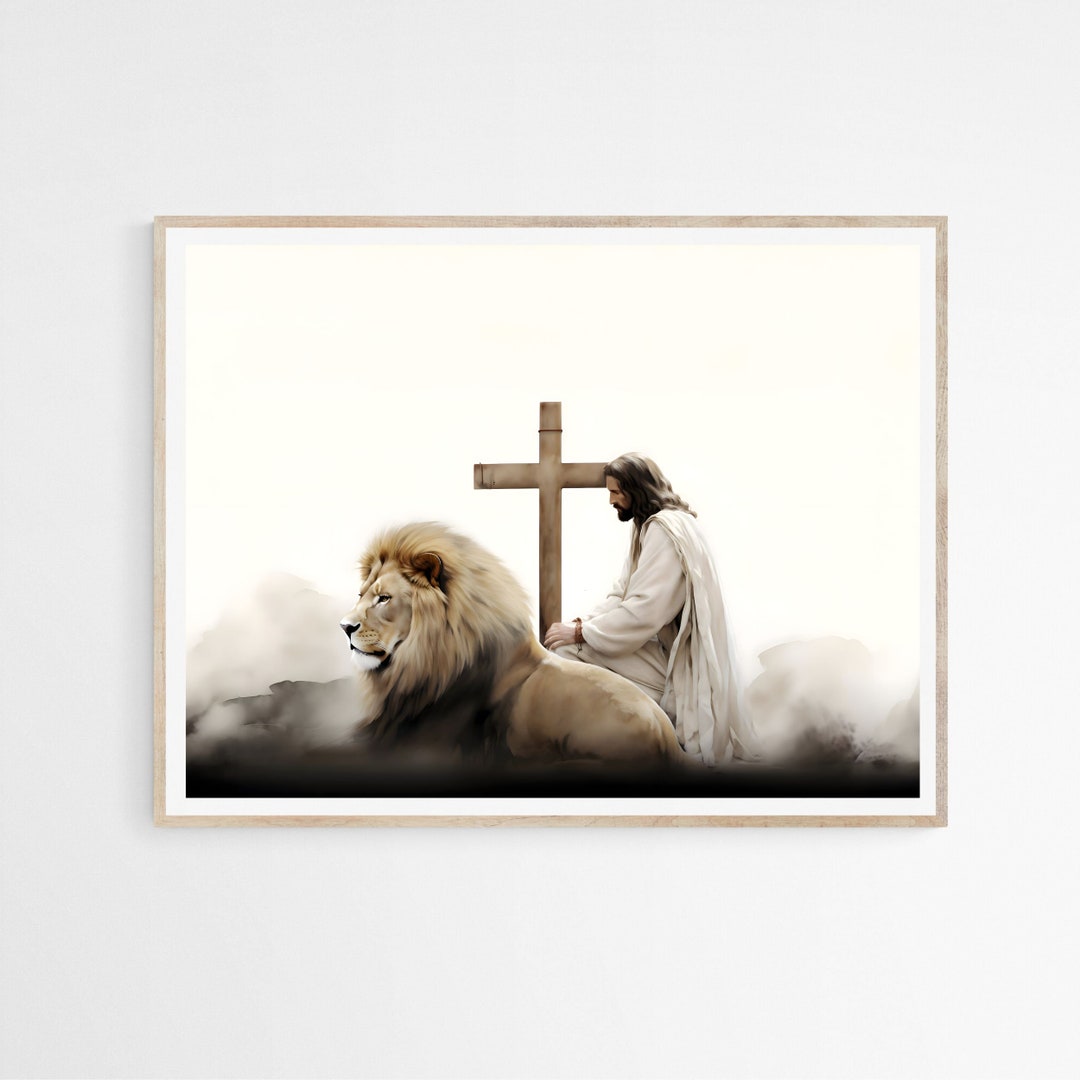 Jesus and Lion, Lion of Judah DIGITAL DOWNLOAD, Printable Wall Art ...