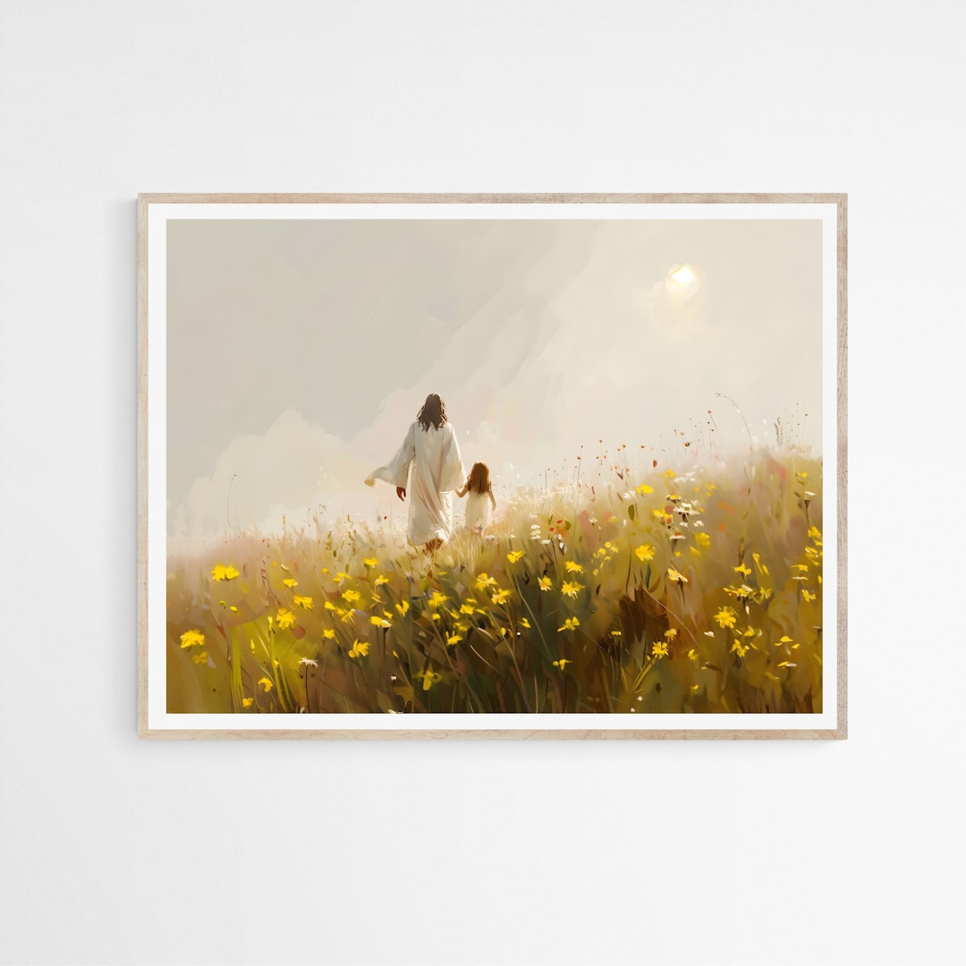 Jesus and Little Girl Walk in Flower Field DIGITAL DOWNLOAD, Christ's ...