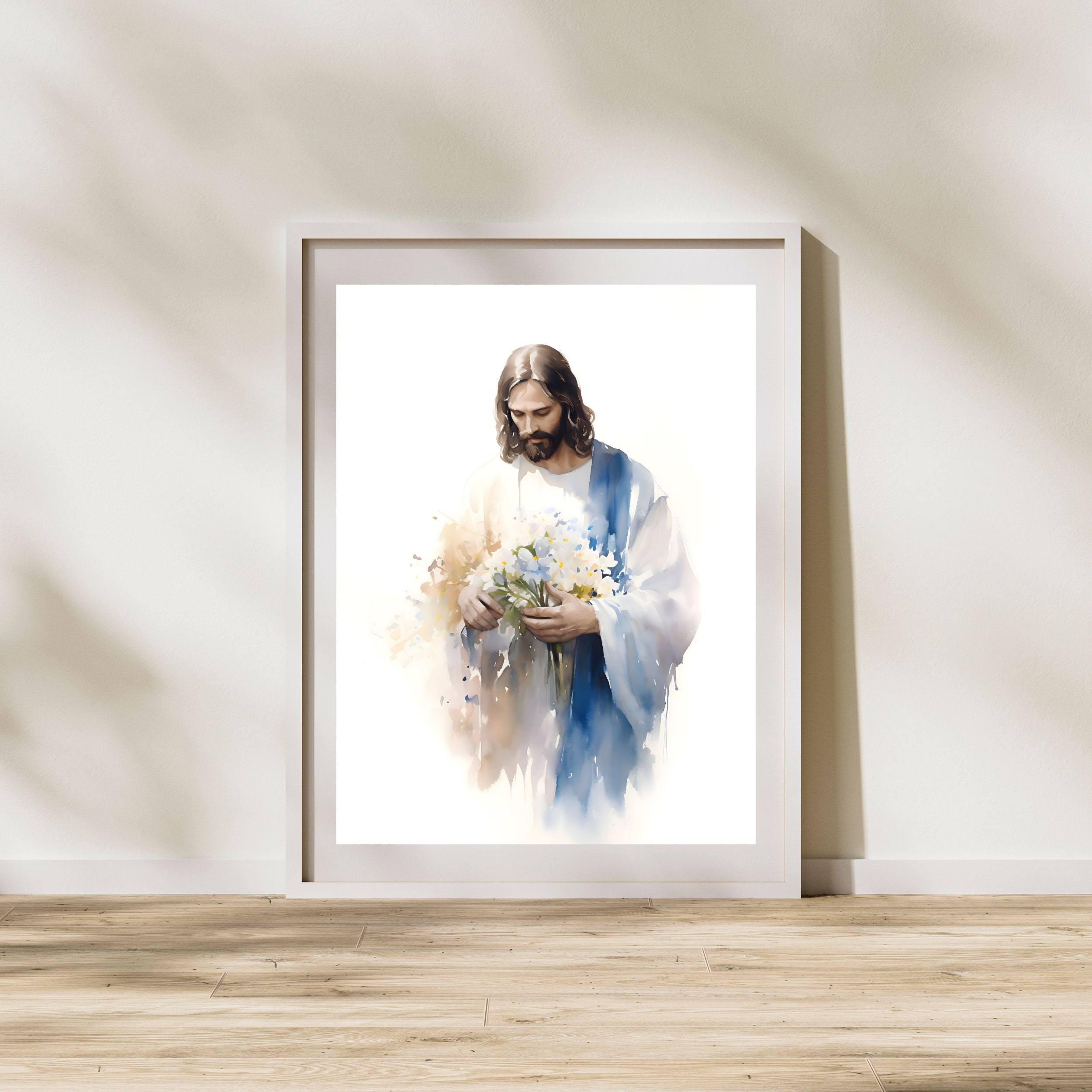 Forget-me-not Jesus Portrait DIGITAL DOWNLOAD, Watercolor Wall Art ...