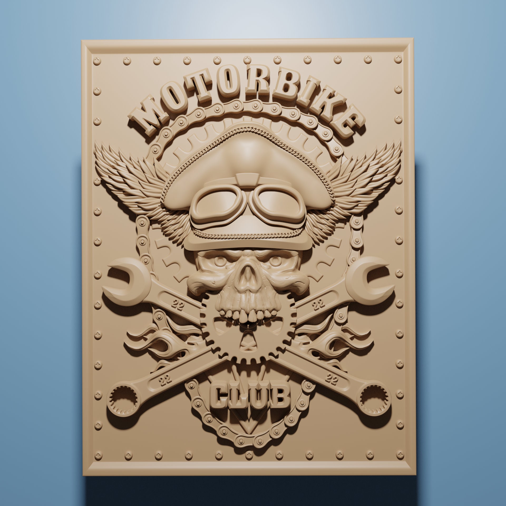 Motorbike Club Skull Relief STL File-cnc Router Engraver Art Wooden ...