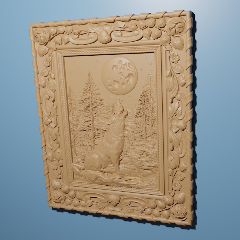 Wolf Howling at Full Moon Relief Design STL File CNC Machines Mystical ...