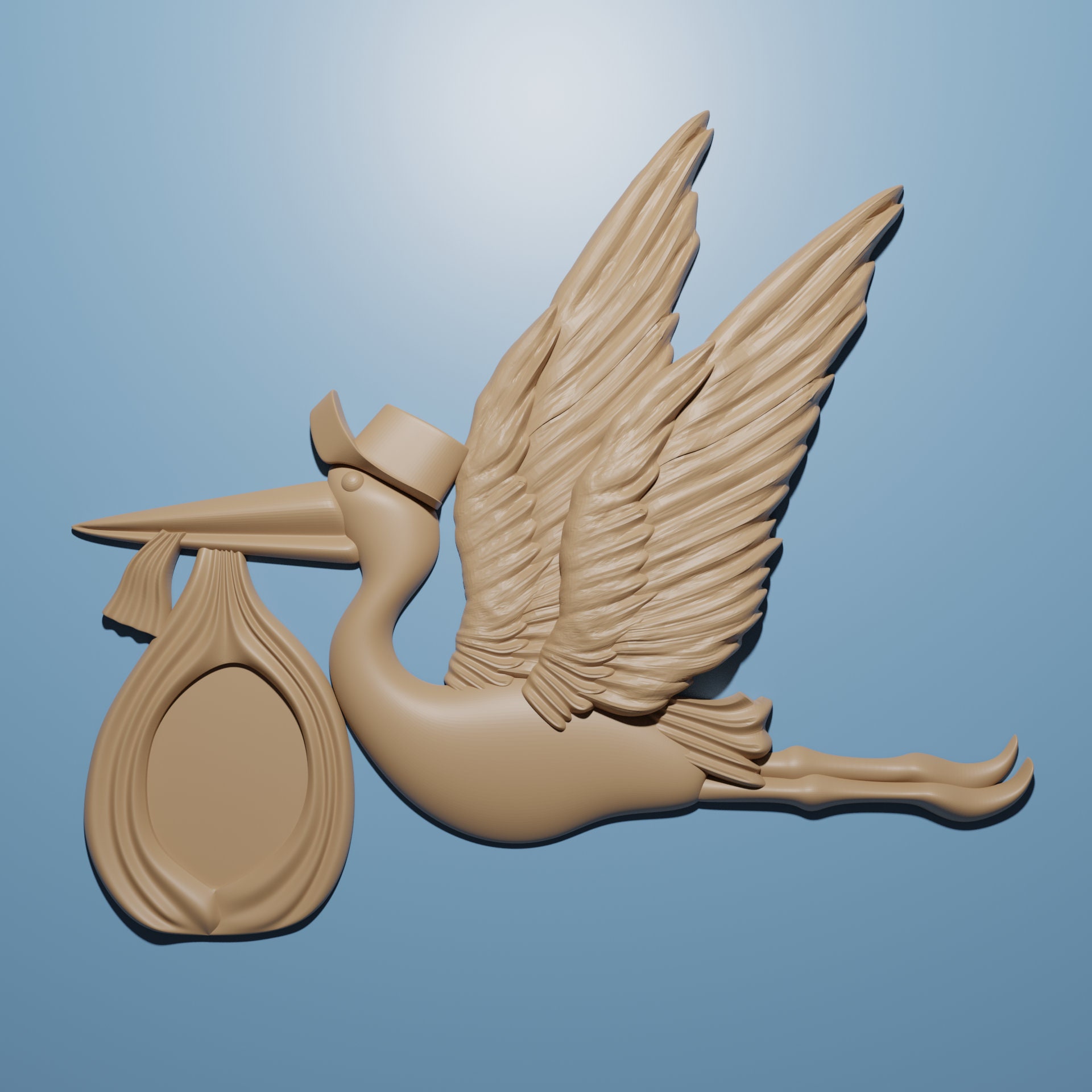 Stork Carrying Baby Relief Design STL File for CNC Machines Charming ...