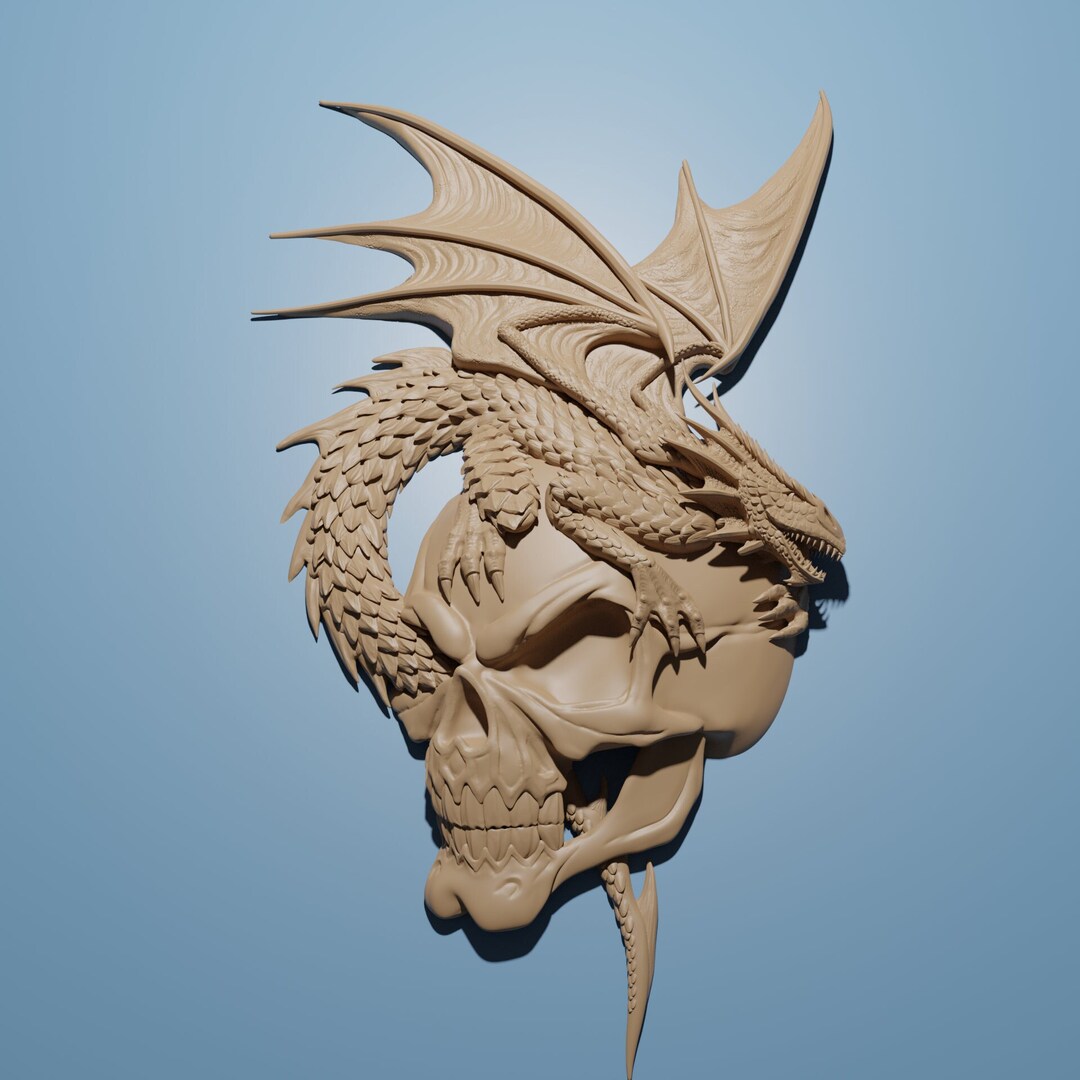 Skull Dragons Relief Design STL File for CNC Machines Bold Wood Wall ...