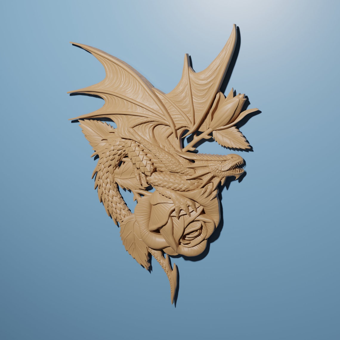 Dragon & Rose Relief STL File, CNC Router Engraver, Wall Decor, Wood ...