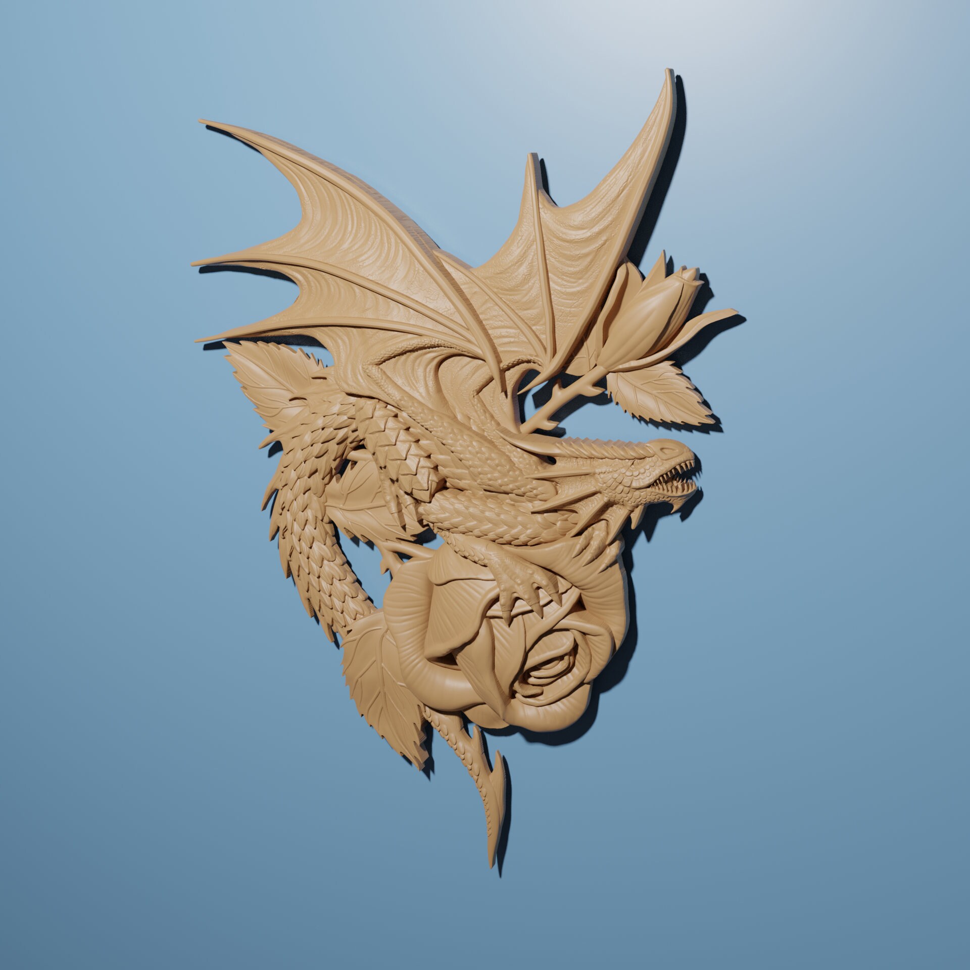 Dragon & Rose Relief STL File, CNC Router Engraver, Wall Decor, Wood ...