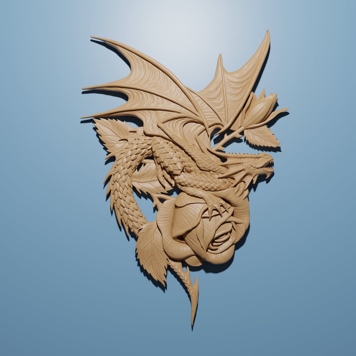 Dragon & Rose Relief STL File, CNC Router Engraver, Wall Decor, Wood ...