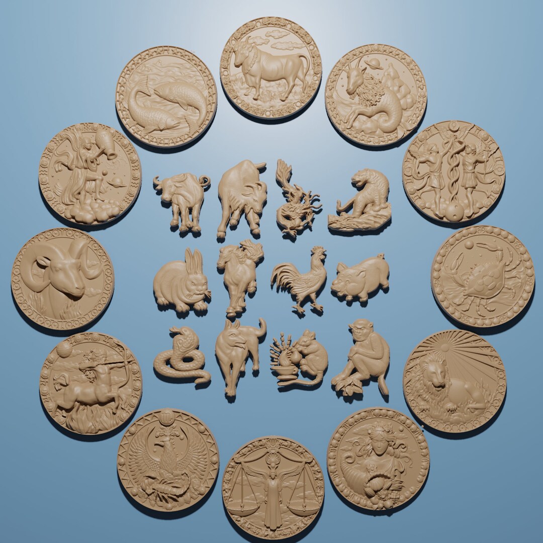 Zodiac Symbols Relief Design STL File for CNC Machines Astrology Wood ...