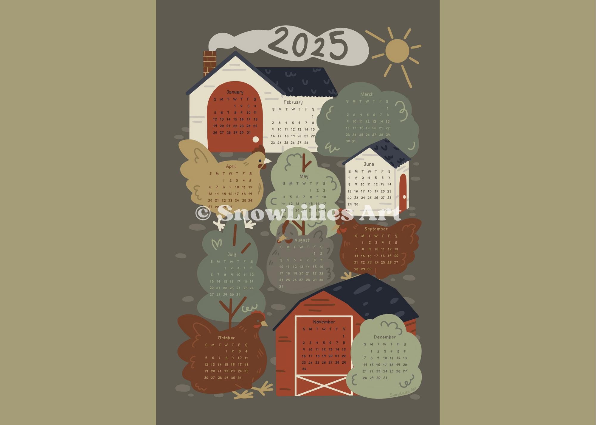 Farmhouse 2025 Printable Calendar | Digital Download, at a Glance Dated ...