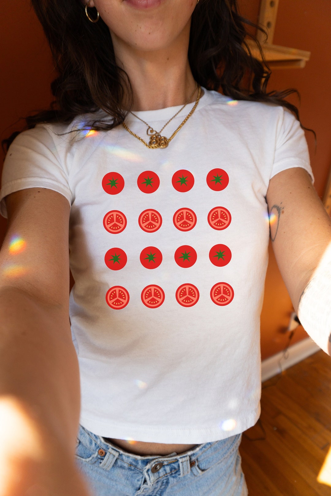 Retro Tomato Graphic Tee, Tomato Girl Baby Tee, Coquette Baby Tee, 90s ...