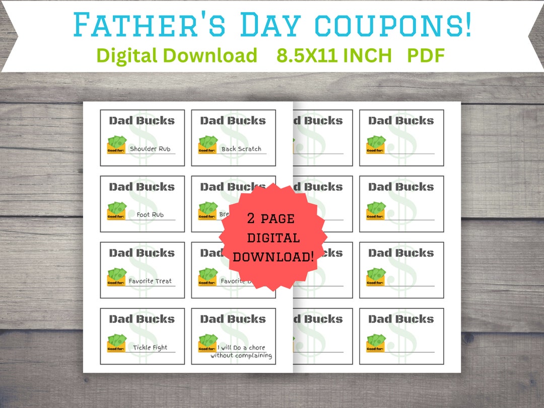 Father's Day Coupons, Dad Bucks, Gift From Kids - Etsy