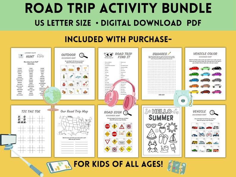 Road Trip Activity Bundle, Kids Road Trip Games Printable, Car Games ...