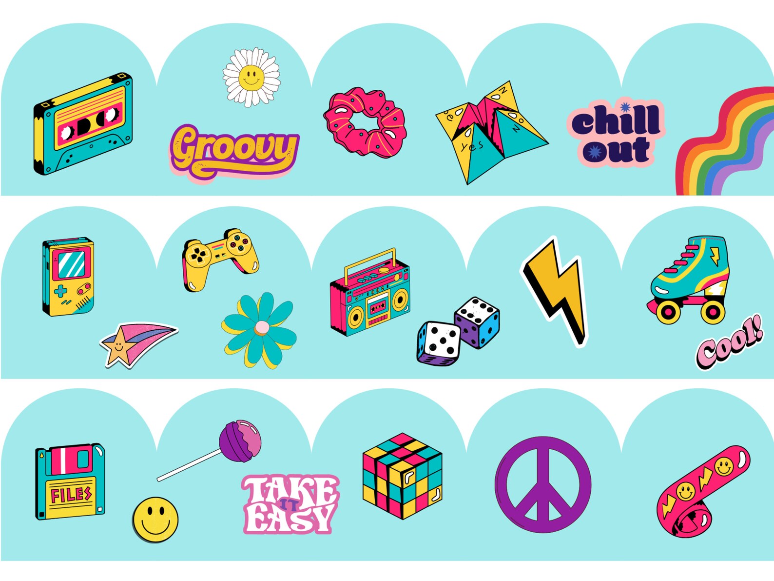 Printable Colorful Groovy Vintage Retro Bulletin Board Border,bring ...