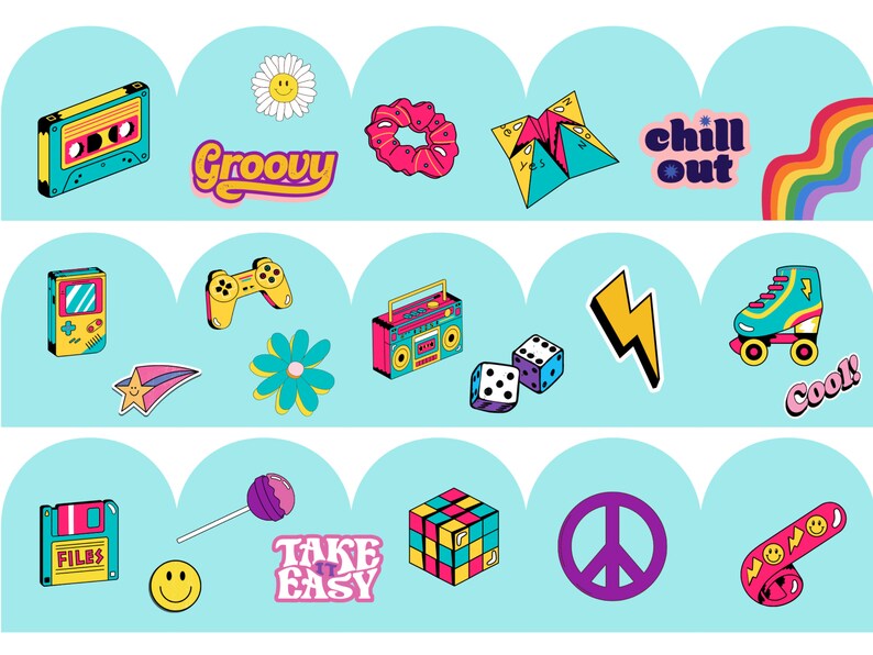 Printable Colorful Groovy Vintage Retro Bulletin Board Border,bring ...