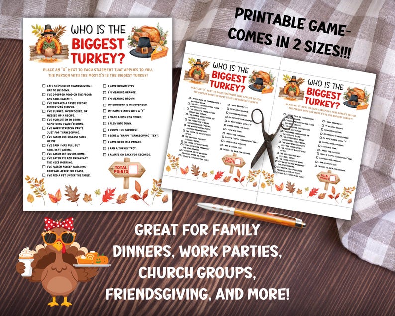 Who is the Biggest Turkey Game, Thanksgiving Game Printable ...