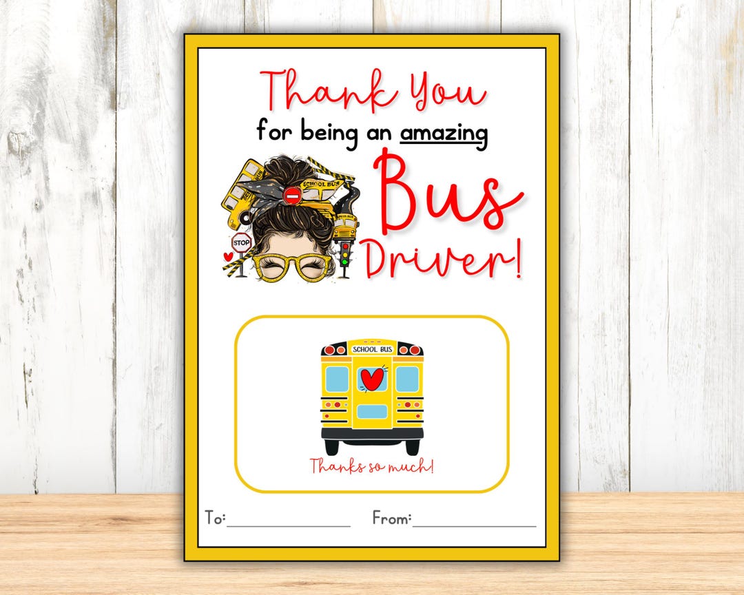Bus Driver Appreciation Gift Card Holder, Brunette Woman School Bus ...