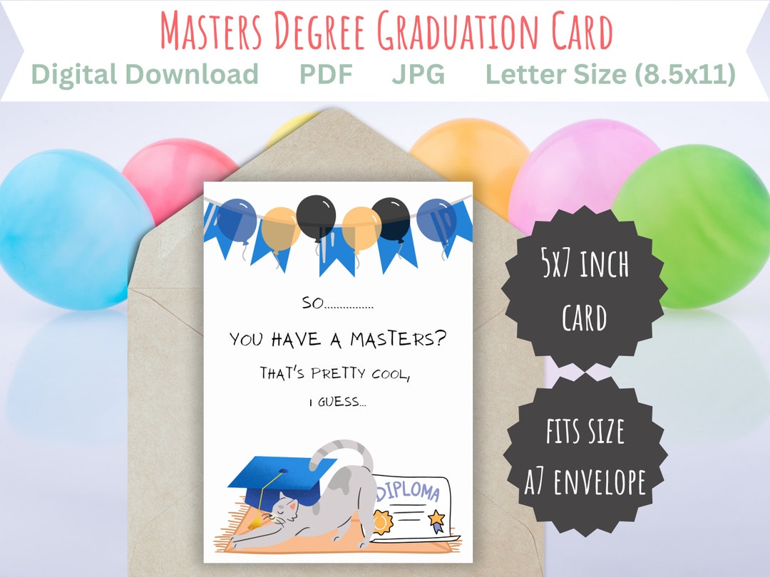 Masters Graduation Card, Congratulations Card, Funny Greeting Card, Cat ...