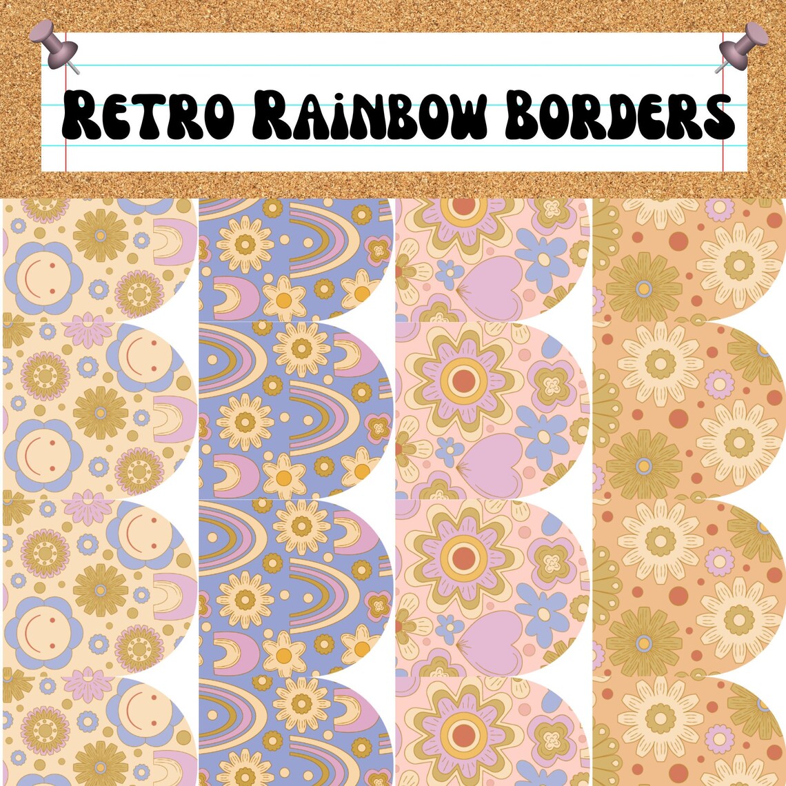Printable Retro Rainbows and Flowers Bulletin Board Borders - Etsy