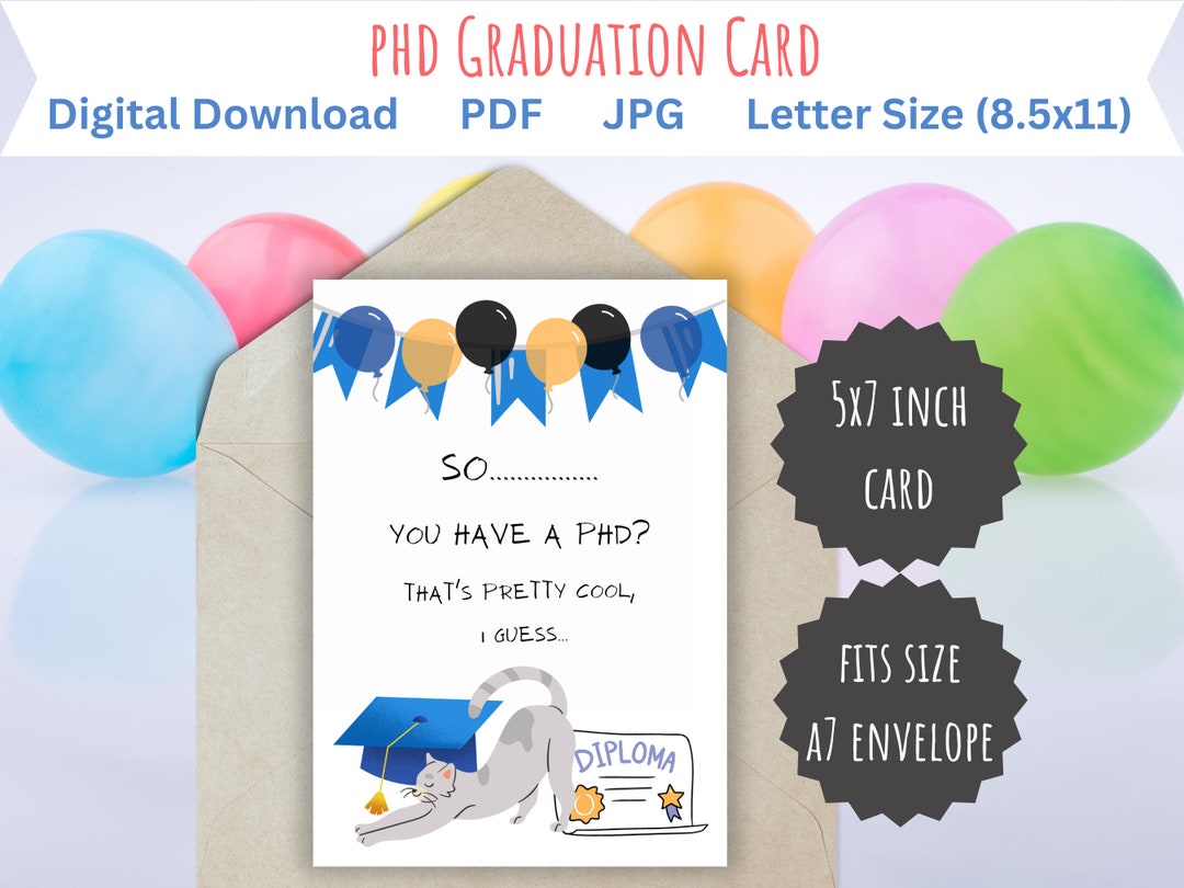 PHD Graduation Card Funny Grad Card Greeting Card Cat - Etsy