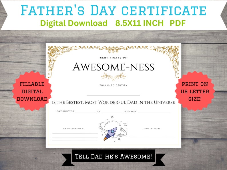 Father's Day Award, Certificate, Dad Recognition - Etsy