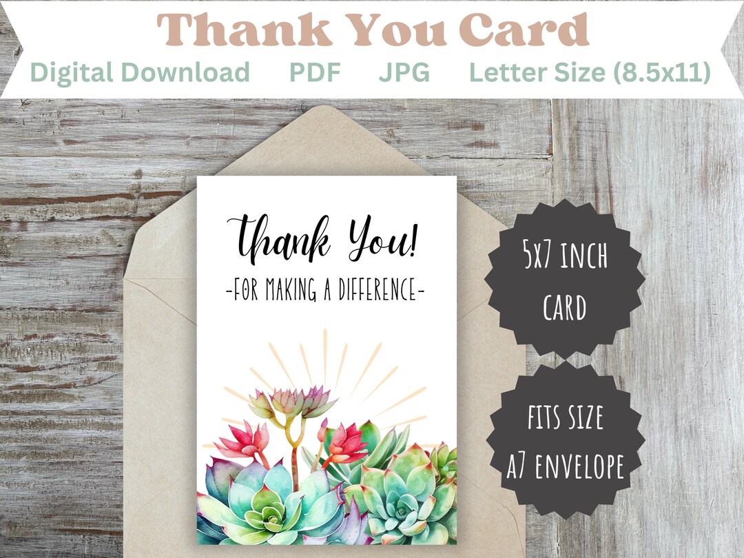 Appreciation Card, Gratitude Card, Thank You, Greeting Card, Succulents ...