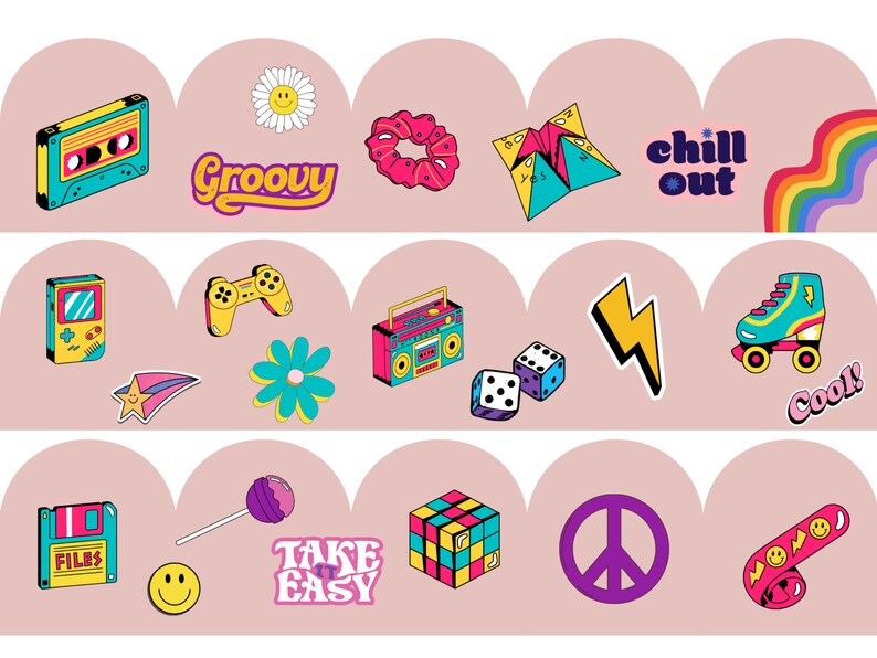 Printable Colorful Groovy Vintage Retro Bulletin Board Border,bring ...